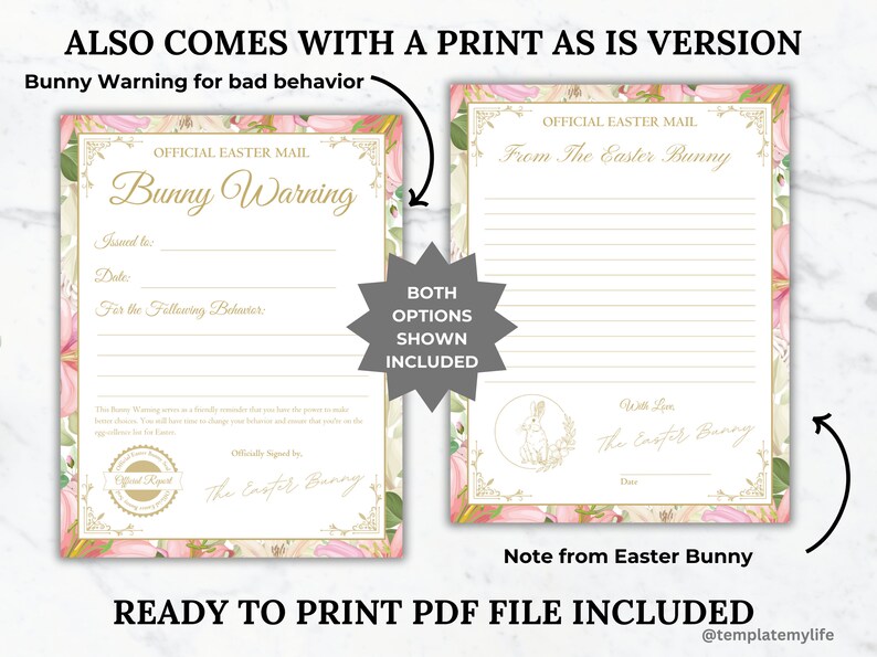 Easter Bunny Printable Bundle Easter Bunny Letter Easter Basket Stuffer ...