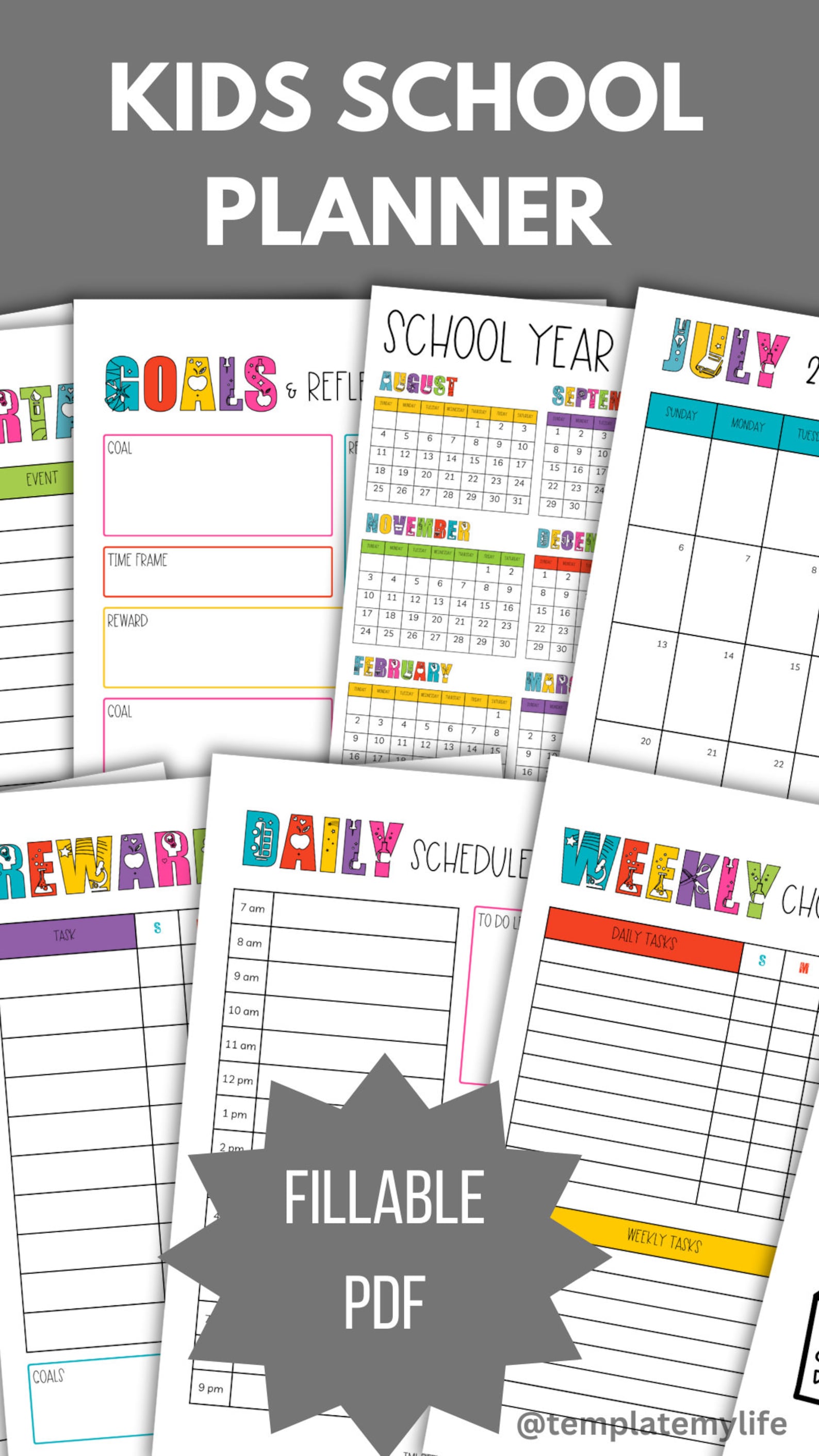 Printable Kids Planner School Year 2025-2026 Calendar Editable Kids ...