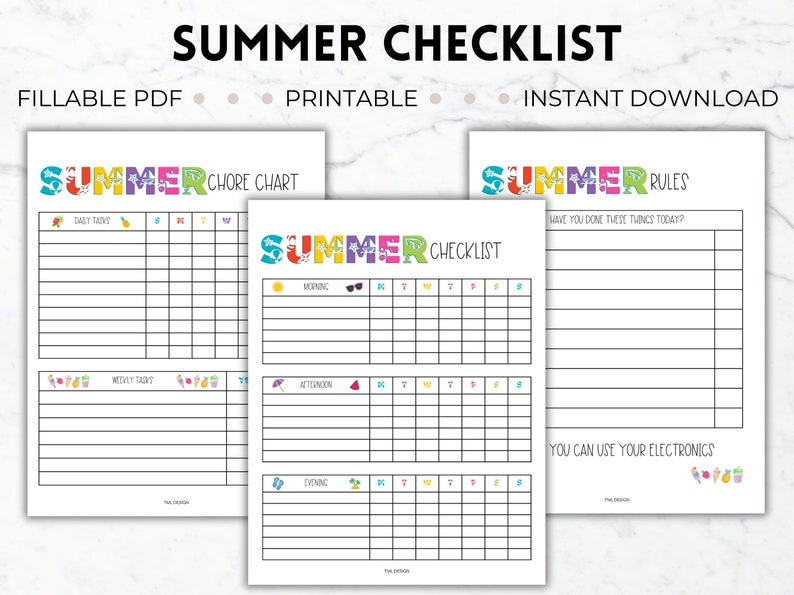 Printable Summer Daily Checklist Editable Chore Chart for Kids - Etsy