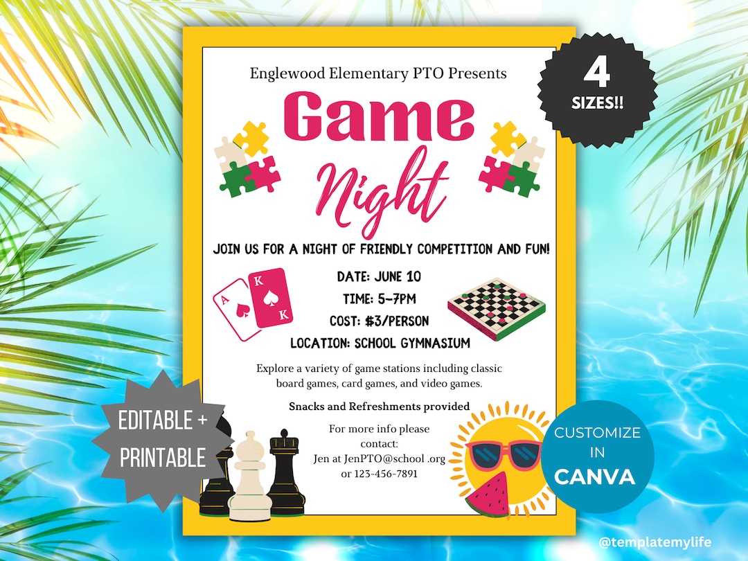 Summer Game Night Church Flyer Fundraiser Template Summer Business ...