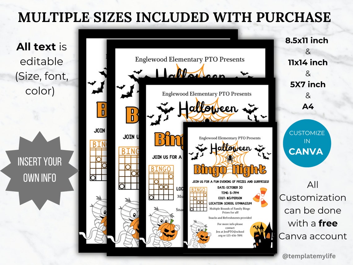 Halloween Bingo Night Flyer PTO Template School Fundraiser Flyer Event ...