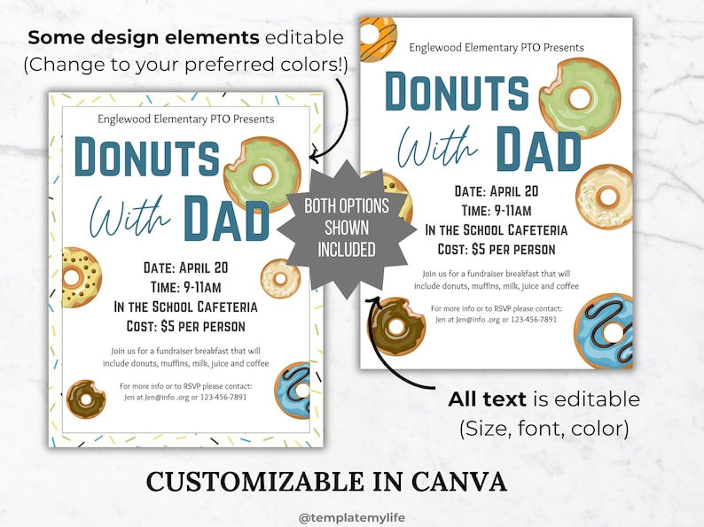 Editable Donuts With Dad Flyer PTA School Event Fundraiser Fathers Day ...