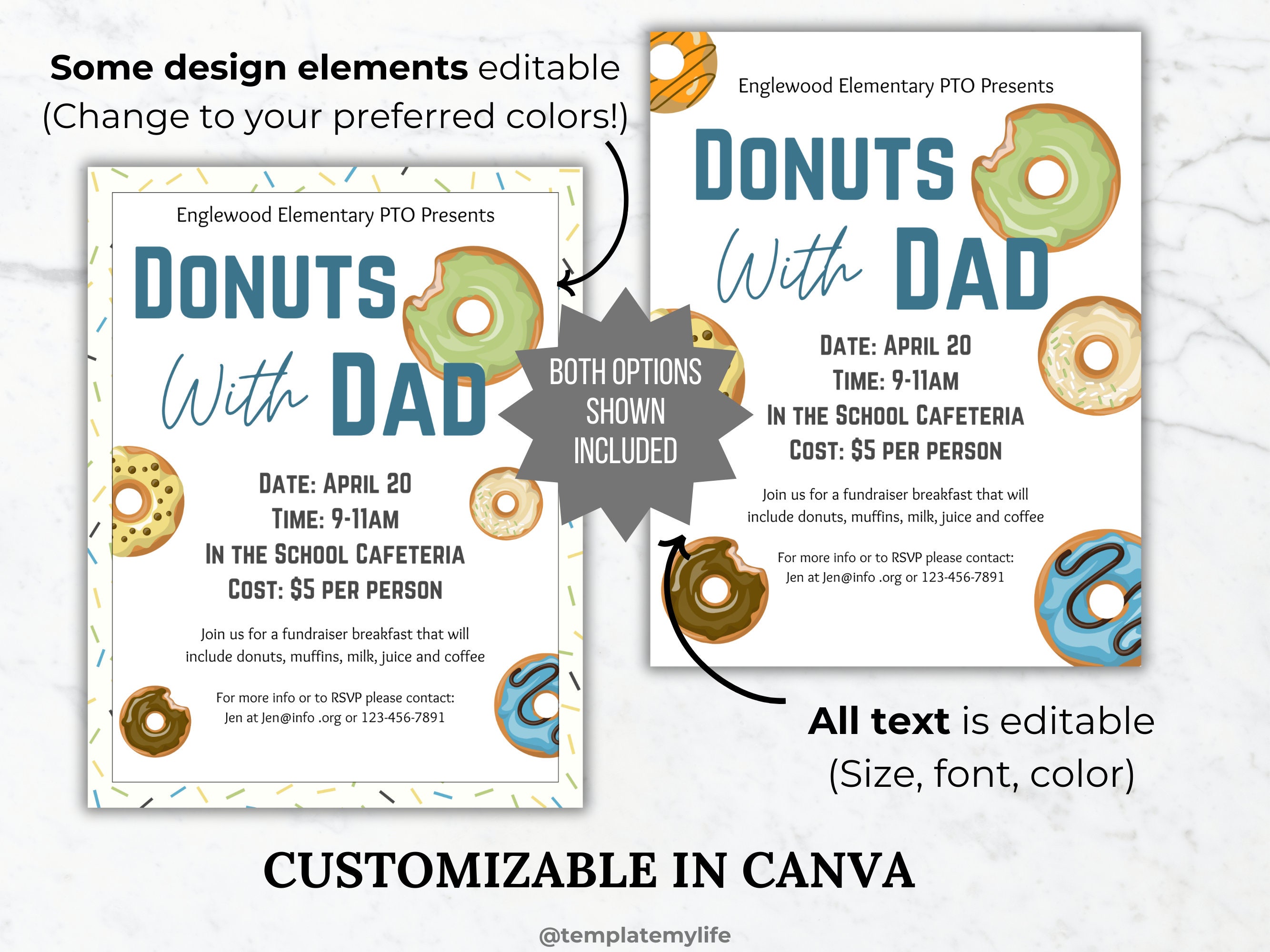 Editable Donuts With Dad Flyer PTA School Event Fundraiser Fathers Day ...