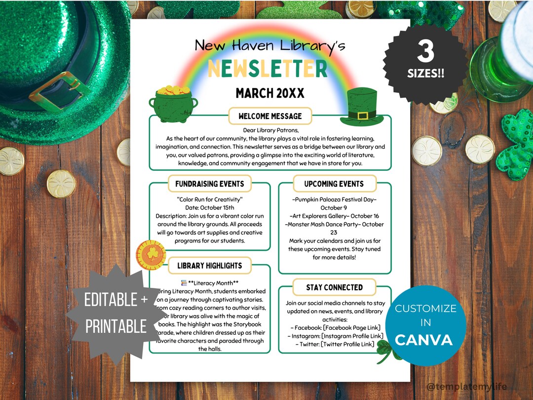 St Patricks Day Newsletter Flyer Printable Community Spring Newsletter ...