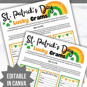 St Patricks Day Lucky Gram Flyer PTO Template St Paddy Candy Gram ...