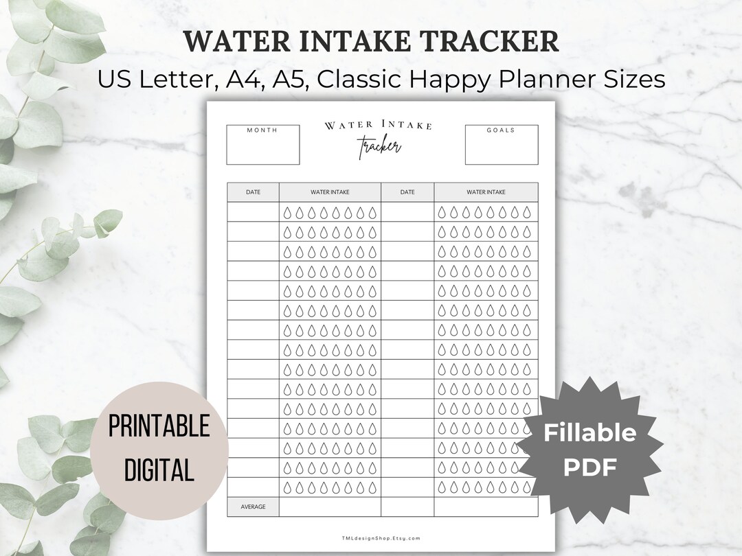 Water Intake Tracker Log Editable Health Tracker Journal Printable ...