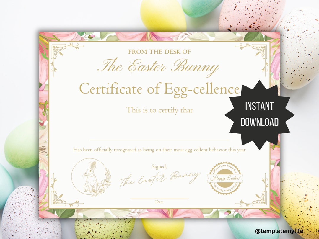 Easter Bunny Certificate for Kid Printable Easter Bunny Gift for Kid ...