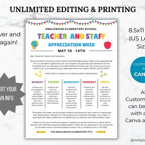 Teacher and Staff Appreciation Week Letter Flyer PTO PTA Handout ...