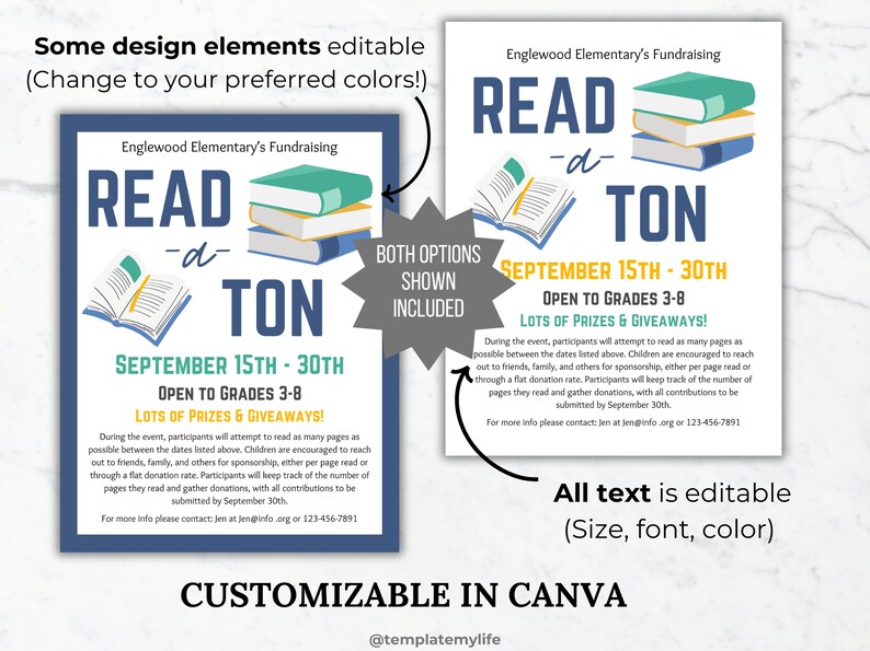 Reading Fundraiser Flyer Editable Read-a-ton Flyer PTA Printable School ...