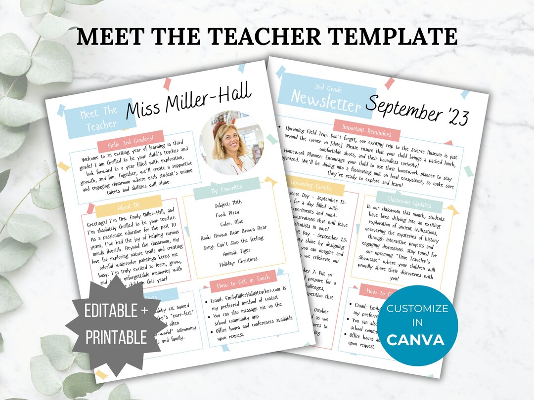 Meet the Teacher Editable Canva Template Class Newsletter Printable ...