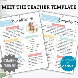 Meet the Teacher Editable Canva Template Class Newsletter Printable ...