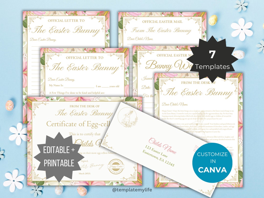 Easter Bunny Printable Bundle Easter Bunny Letter Easter Basket Stuffer ...