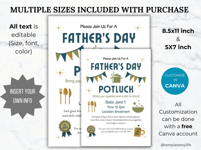 Fathers Day Potluck Invitation Template Potluck Invite Flyer Office ...