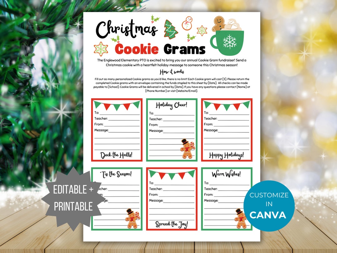 Christmas Cookie Gram Flyer PTO Template Holiday Cookie Gram Printable ...