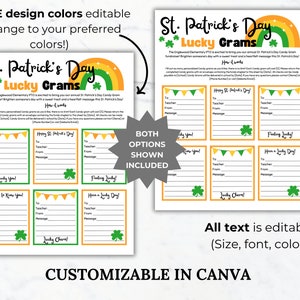 St Patricks Day Lucky Gram Flyer PTO Template St Paddy Candy Gram ...