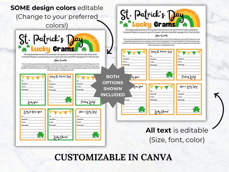 St Patricks Day Lucky Gram Flyer PTO Template St Paddy Candy Gram ...