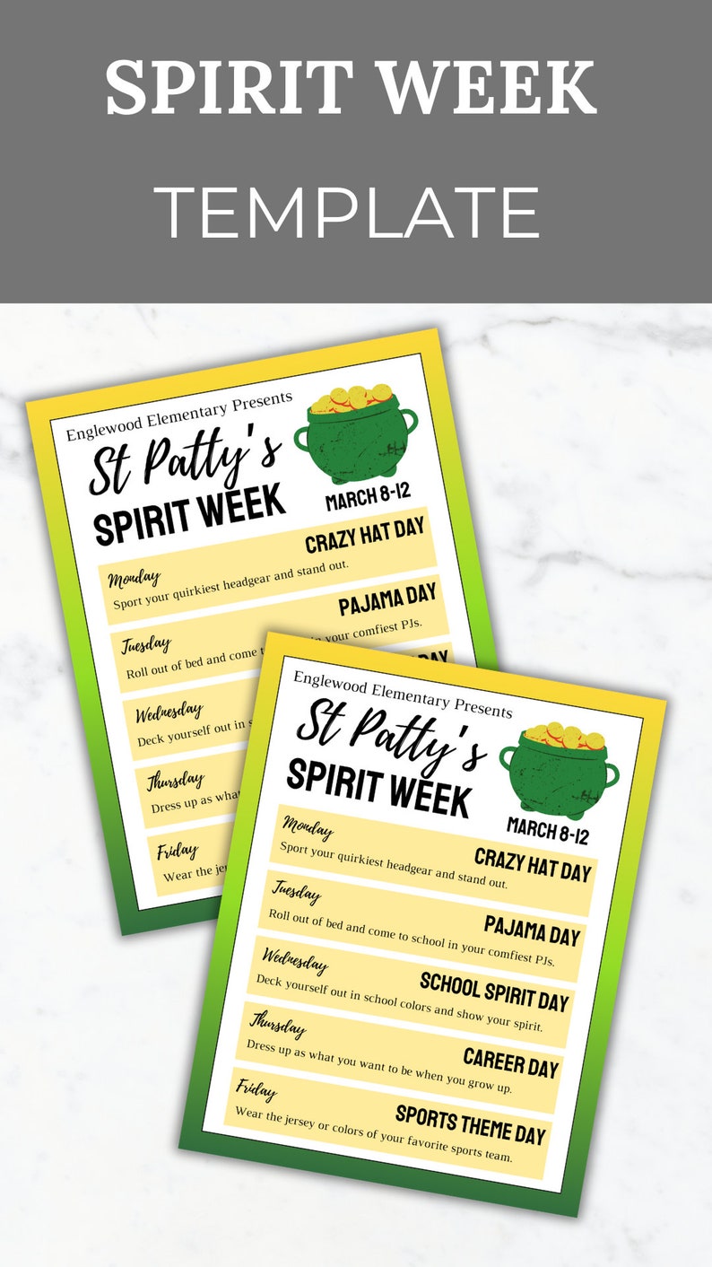 St Patrick Spirit Week Flyer Printable Office Spirit Flyer Template St ...