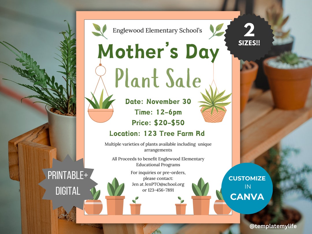 Mothers Day Fundraiser Flyer Template Plant Sale Flyer Editable Flower ...