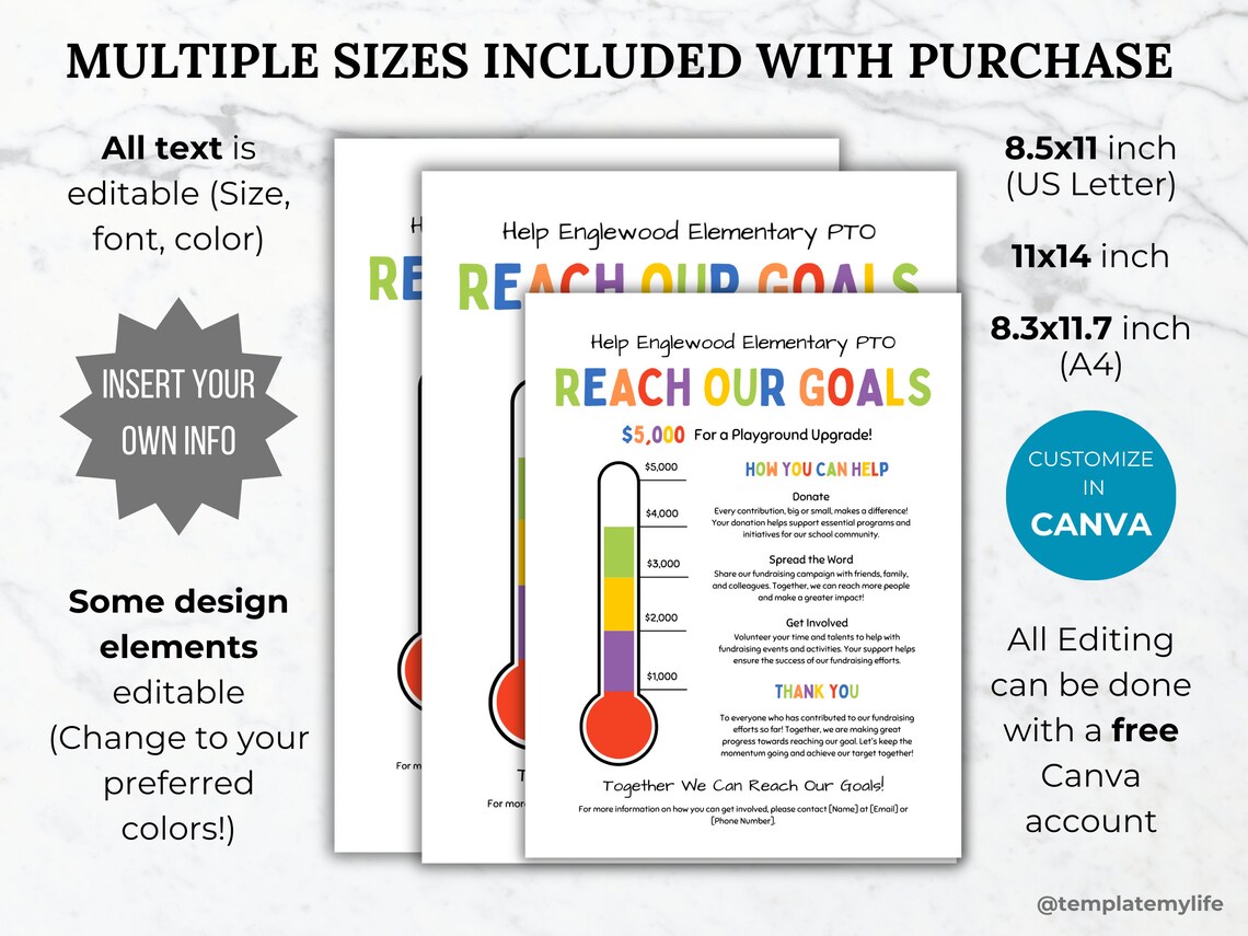 Editable Donation Goal Tracking Thermometer Template Charity ...