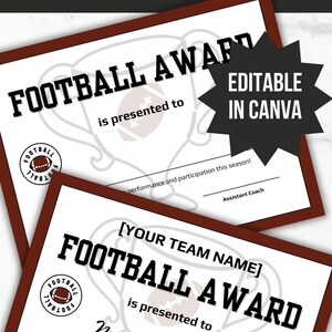 Editable Football Award Certificate Template Player Participation Gift ...