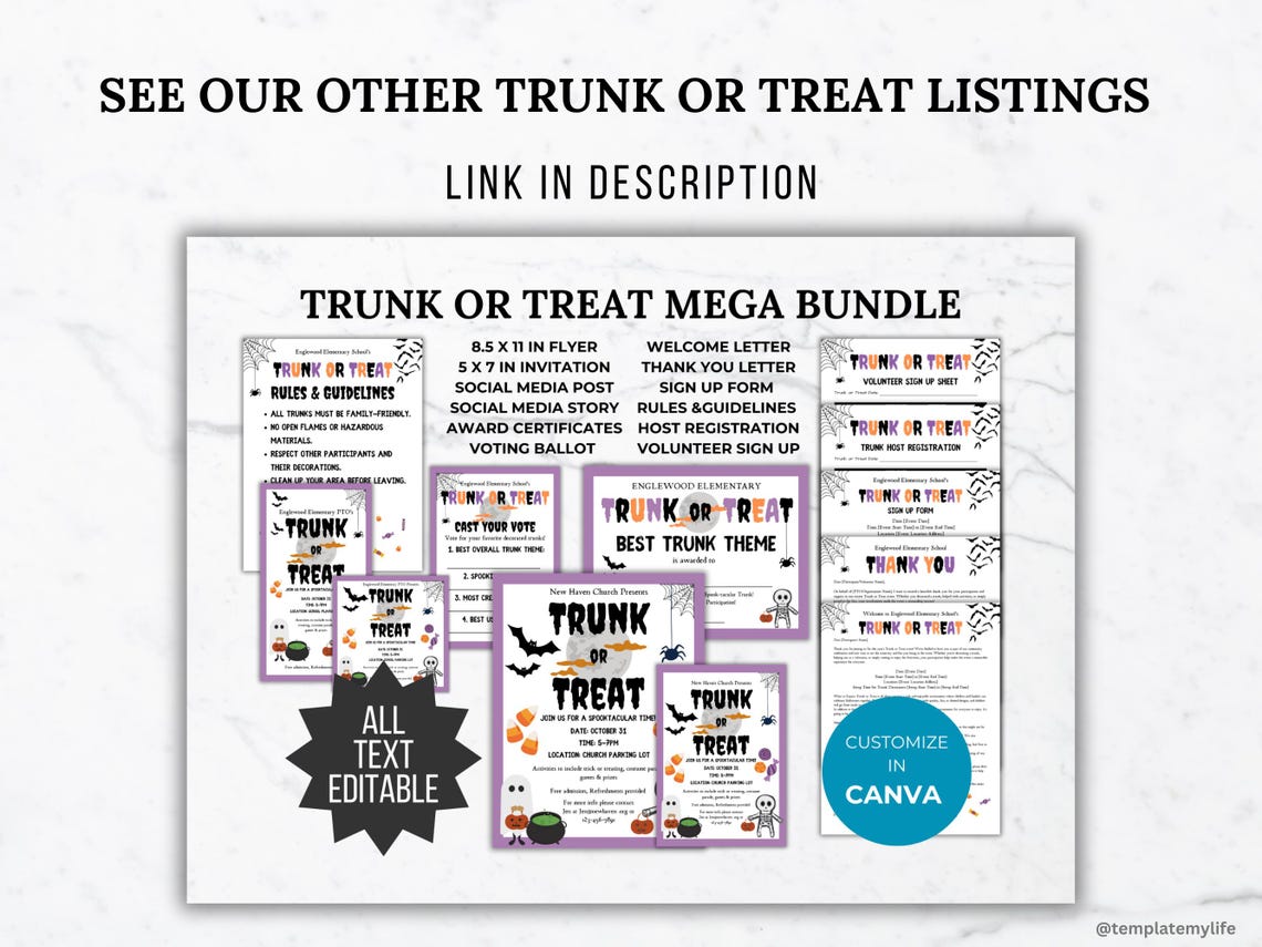 Trunk or Treat Flyer Template PTO Volunteer Sign up Sheet Halloween ...