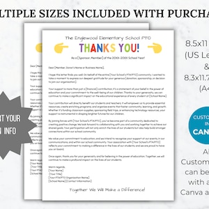 Thank You Letter Template PTO Sponsor Thank You PTA Letter Donation ...
