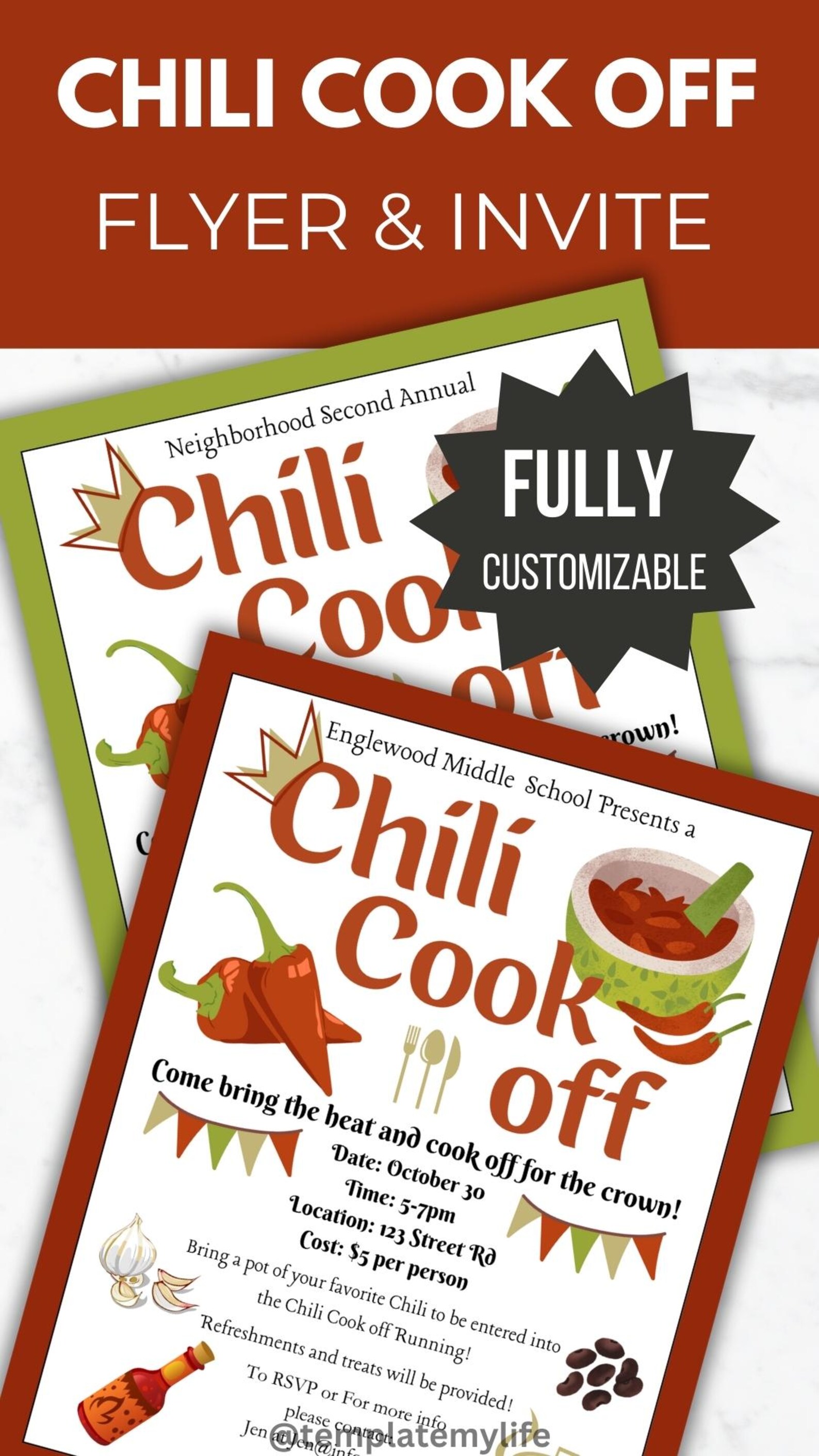 Chili Cook off Flyer Invitation PTO Template Autumn Fundraiser Invite ...