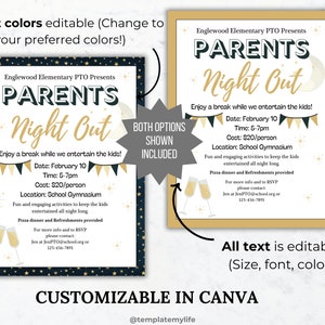 Parents Night Out Flyer Template PTO School Fundraiser PTA Flyer Event ...