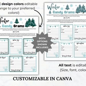 Winter Candy Gram Flyer PTO Template Holiday Candy Gram Printable ...