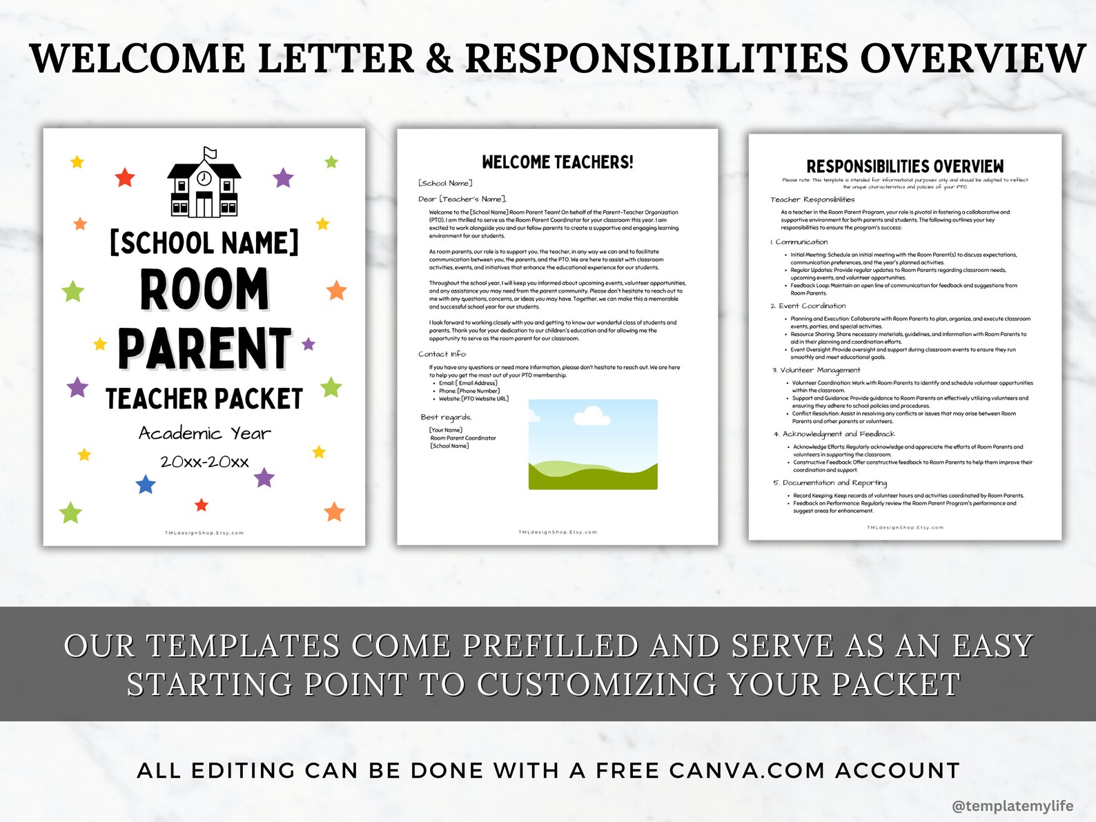 Editable PTO Room Parent Teacher Welcome Packet Template PTA Classroom ...