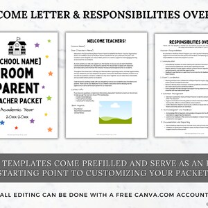 PTA PTO Room Parent Program Teacher Information Packet Template Class ...