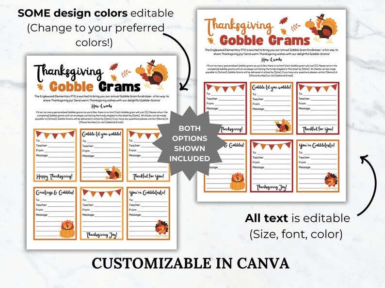Thanksgiving Gobble Gram Flyer PTO Template Turkey Gram Printable ...
