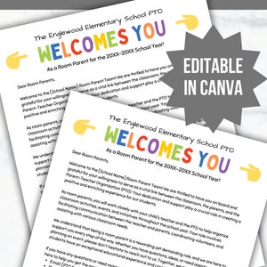 Editable PTA Room Parent Welcome Letter Template PTO Room Parent ...