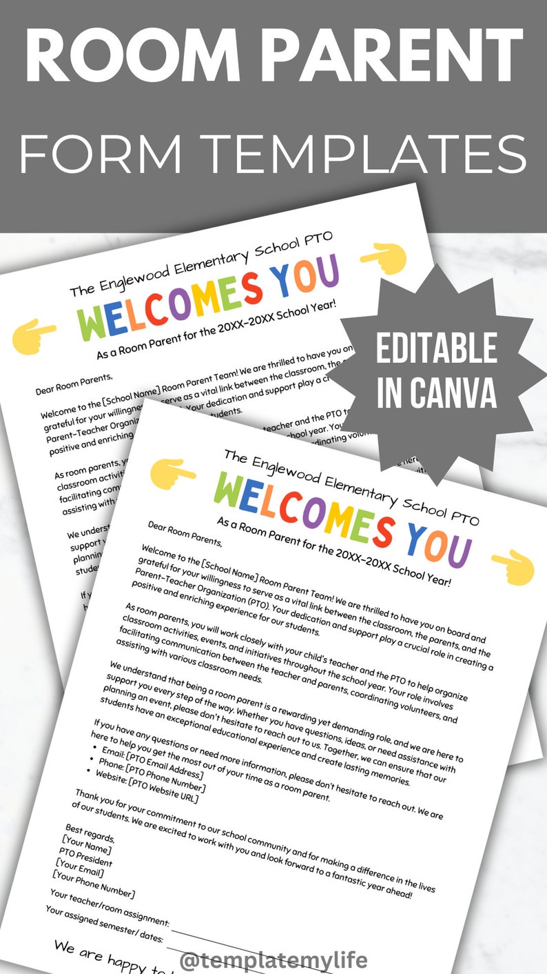 Editable PTA Room Parent Welcome Letter Template PTO Room Parent ...