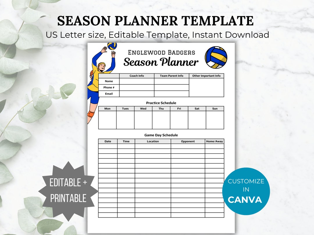 Volleyball Season Planner Template Volleyball Game Schedule Printable ...