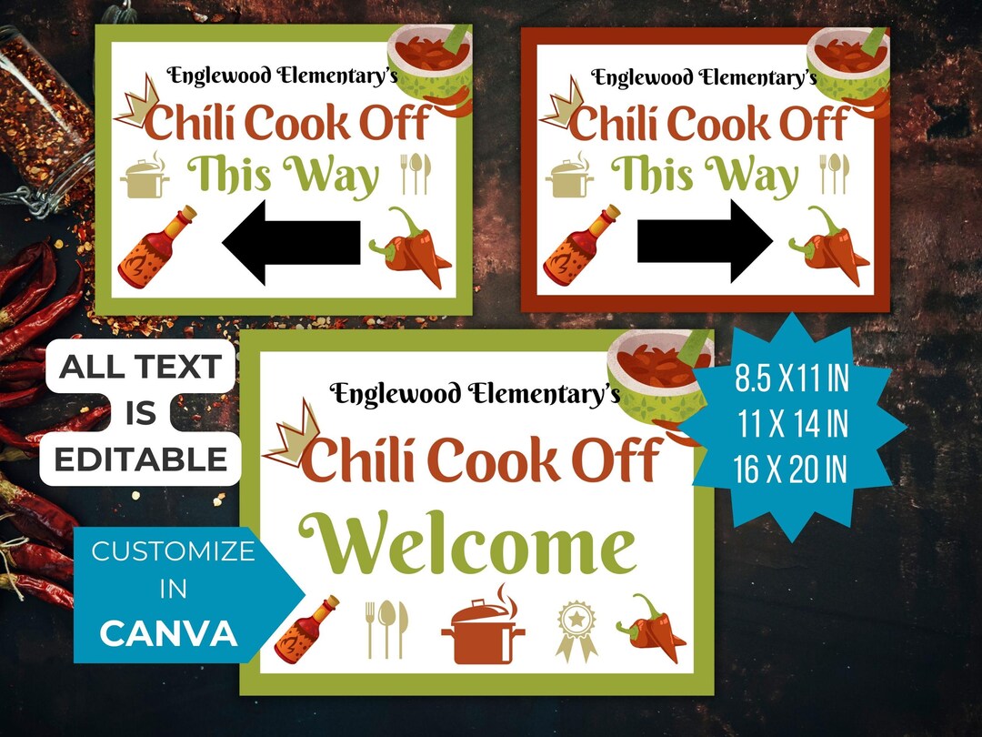 Chili Cook off Event Signs Template Bundle PTO School Fall Party ...
