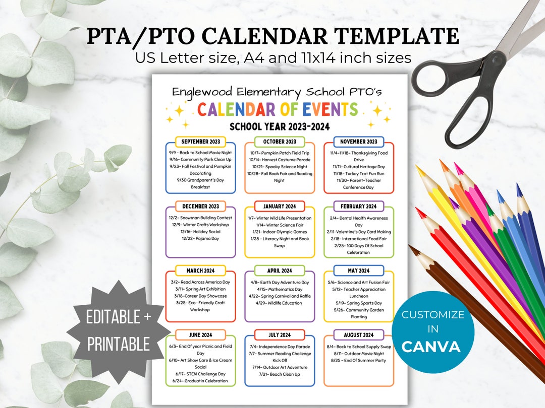 PTA Calendar of Events PTO Calendar of Events Pta Flyer Sign School ...