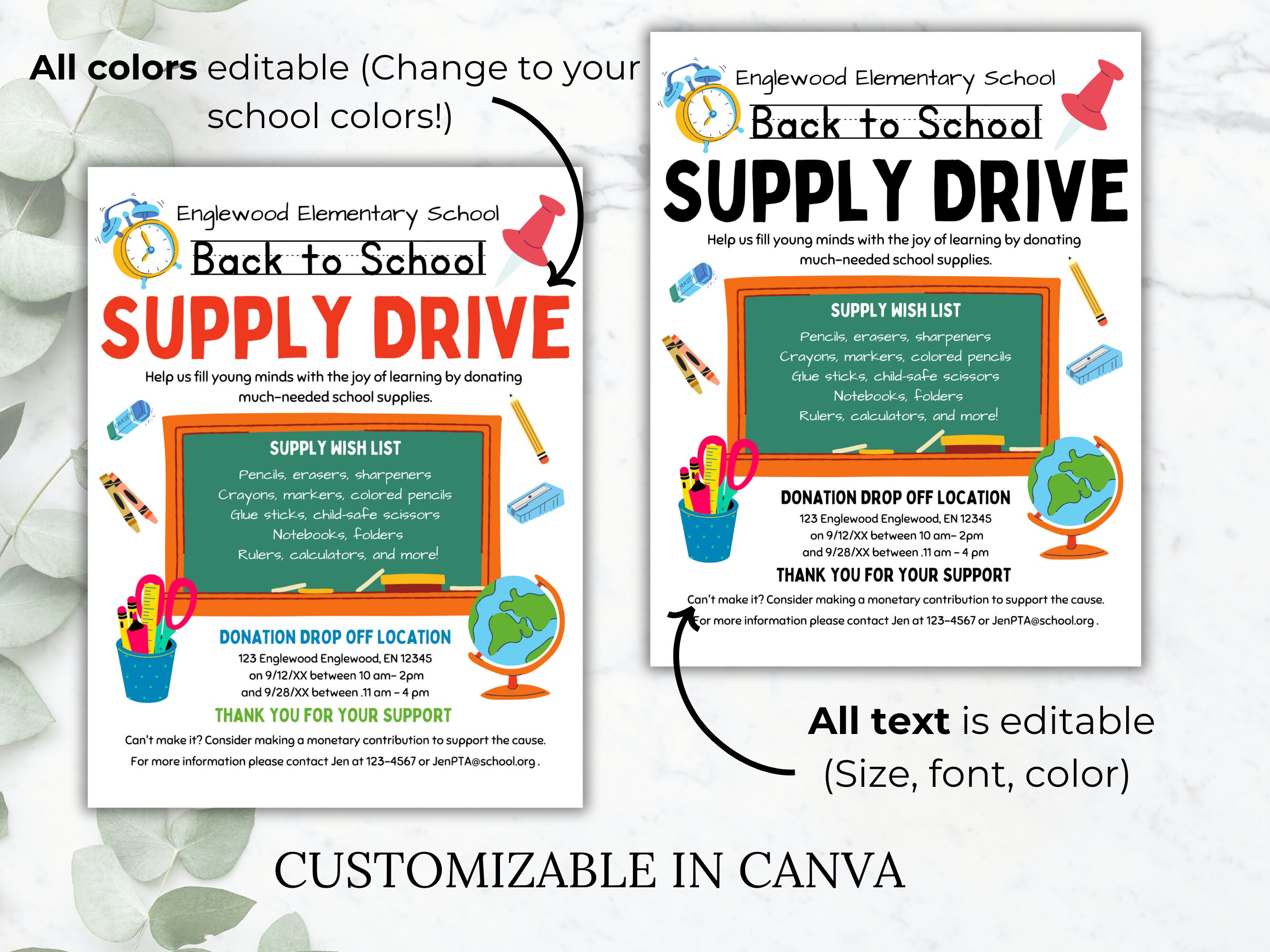 Editable School Supply Drive Flyer Template School Fundraiser Handout ...