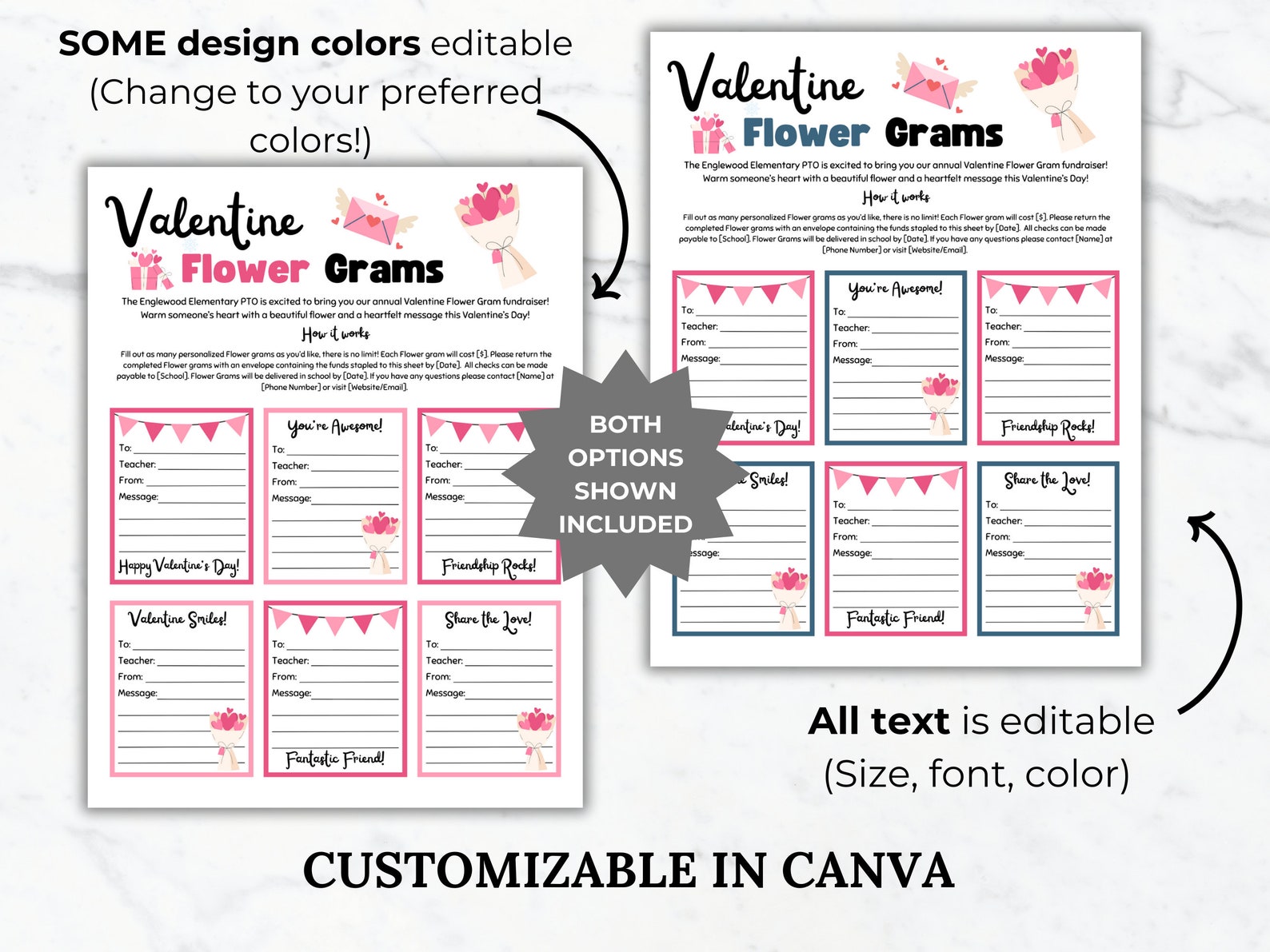 Valentine Flower Gram Flyer PTO Template Valentines Day Gram Printable ...