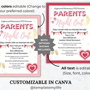 Valentines Parents Night Out Flyer Template PTO School Fundraiser PTA ...