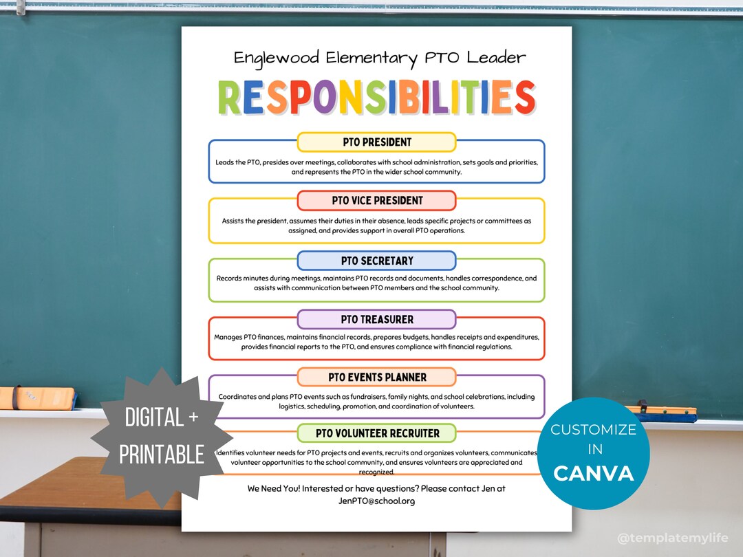 PTA Board Member Flyer PTO Officer Description Template PTA Leader ...