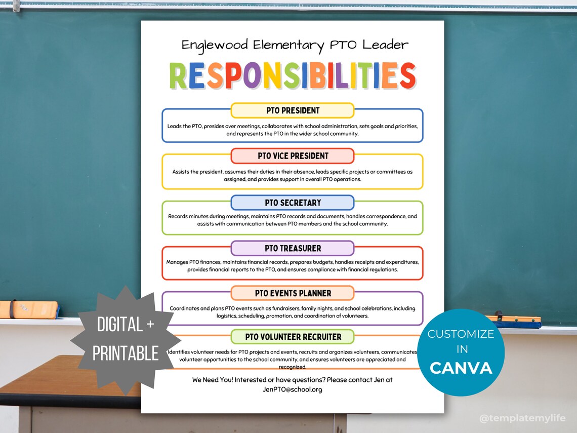 PTA Board Member Flyer PTO Officer Description Template PTA Leader ...