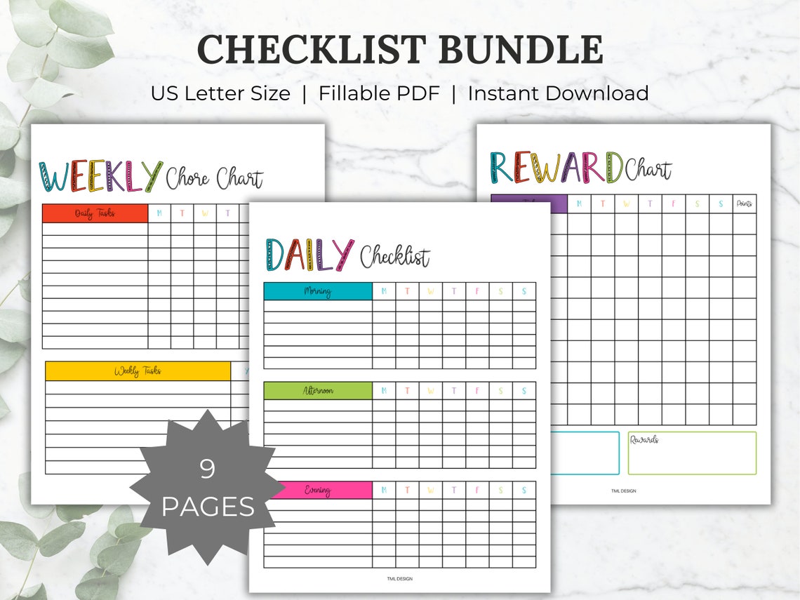 Kids Daily School Checklist Editable Chore Chart Kids Reward - Etsy