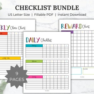 Kids Daily School Checklist Editable Chore Chart Kids Reward Chart ...