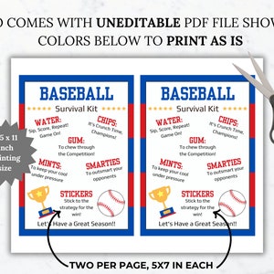 Baseball Player Survival Kit Editable Template Baseball Team Gift ...