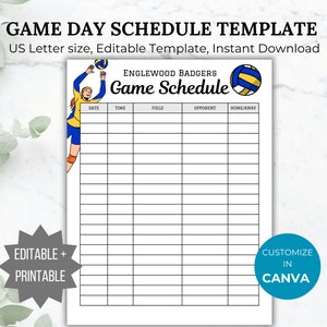 Volleyball Game Schedule Template Volleyball Sports Calendar Game Day ...