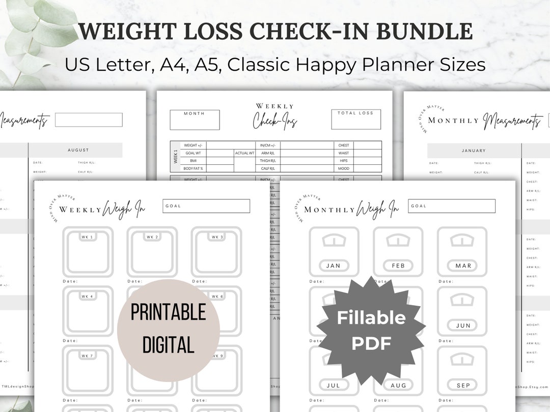 Weight Loss Journal Bundle Printable Weekly Monthly Weigh in Weight ...