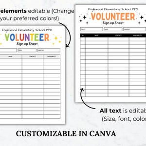 PTA Sign up Sheet Template PTO Sign up Sheet Printable School Event ...