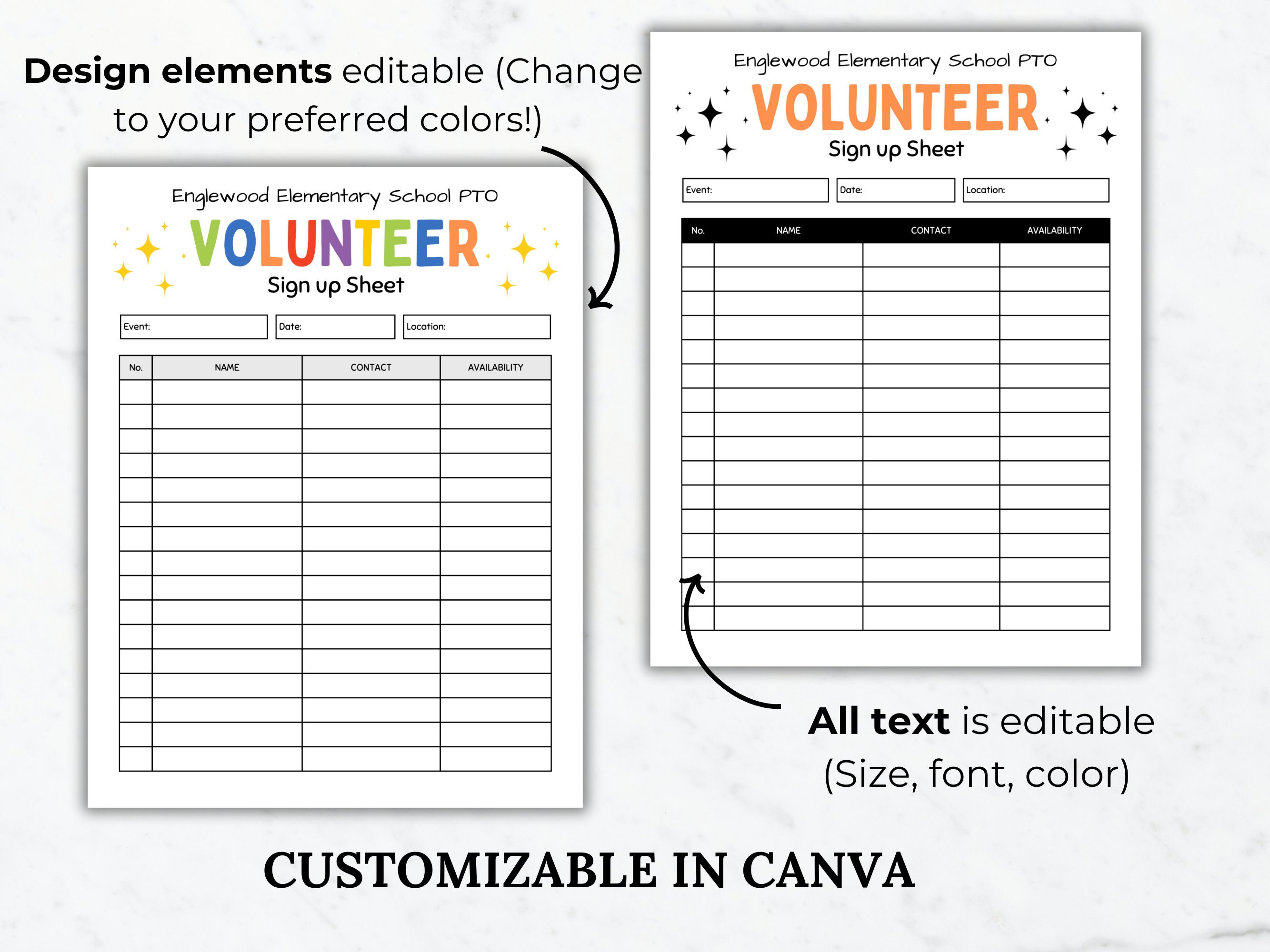 PTA Sign up Sheet Template PTO Sign up Sheet Printable School Event ...