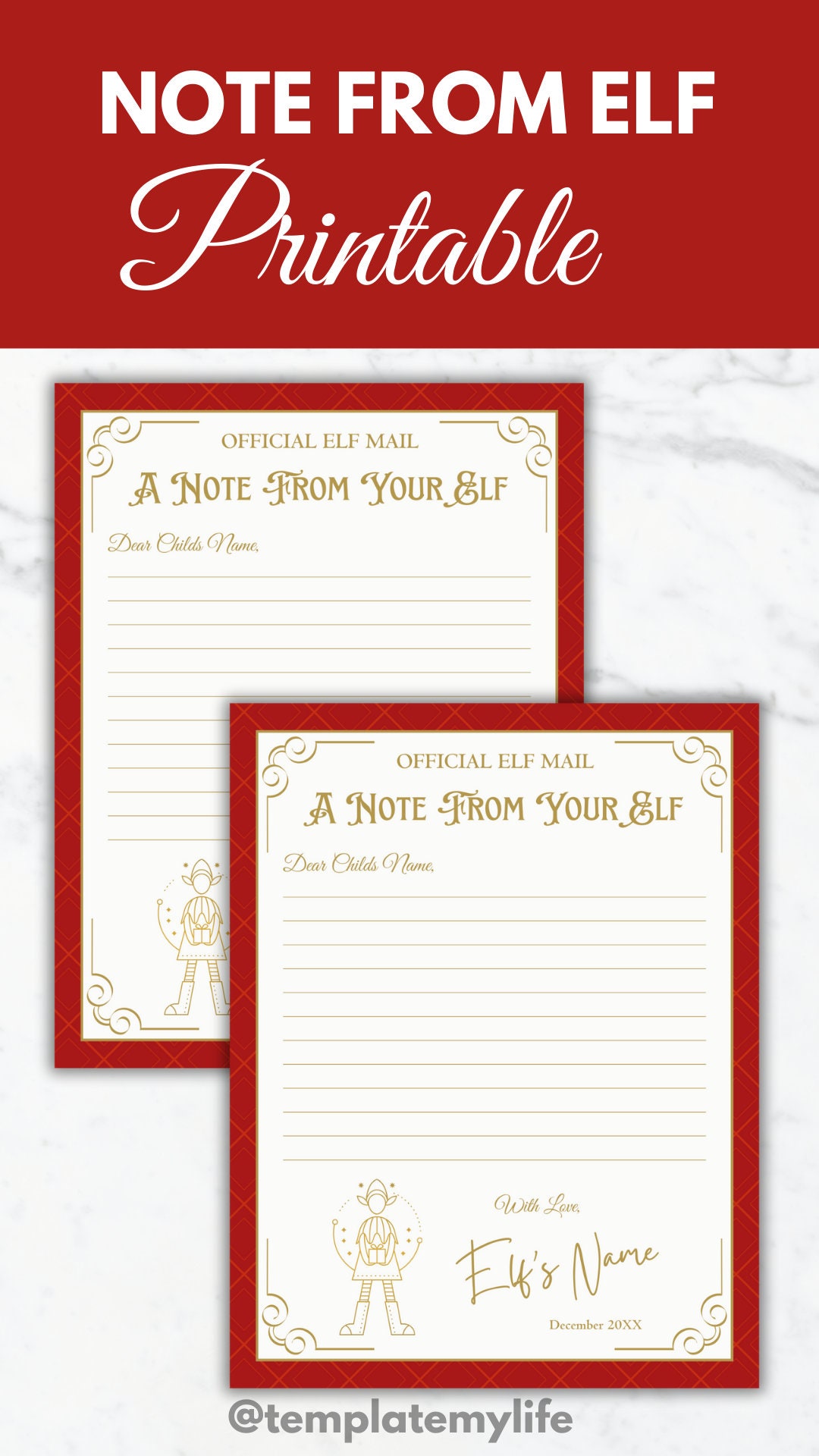 Letter From Elf Printable Christmas Tradition Note From Elf Letter ...